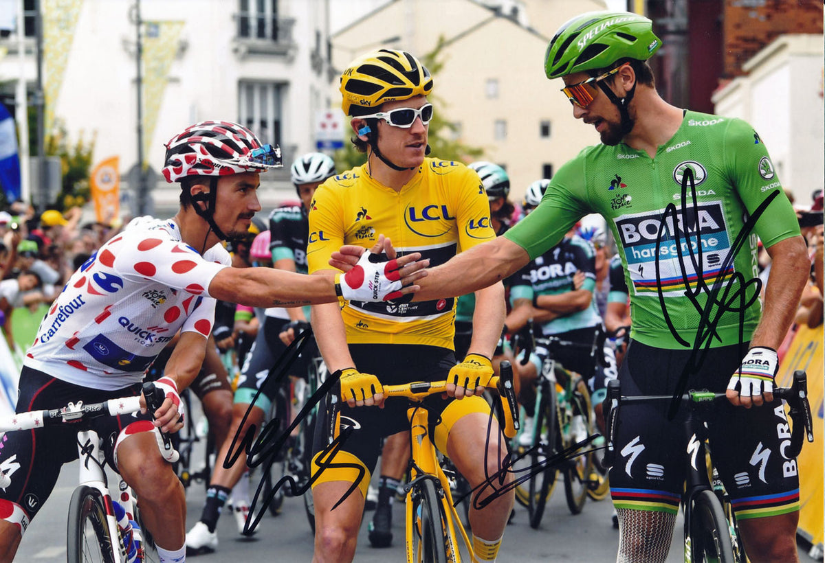Geraint Thomas, Julian Alaphilippe & Peter Sagan Signed 8X12 inches 20 ...