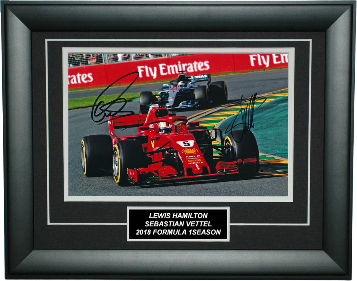 Lewis Hamilton & Sebastian Vettel Signed 8X12 Inches 2018 F1 Photo Fra ...
