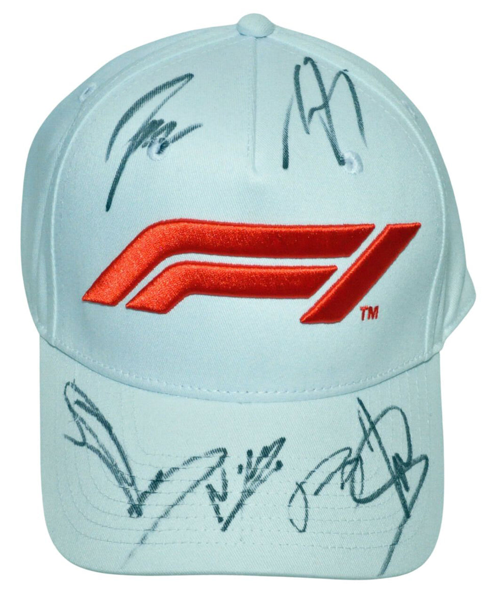Formula 1 white F1 logo Cap / Hat Signed by 7 2023 Formula One Drivers ...