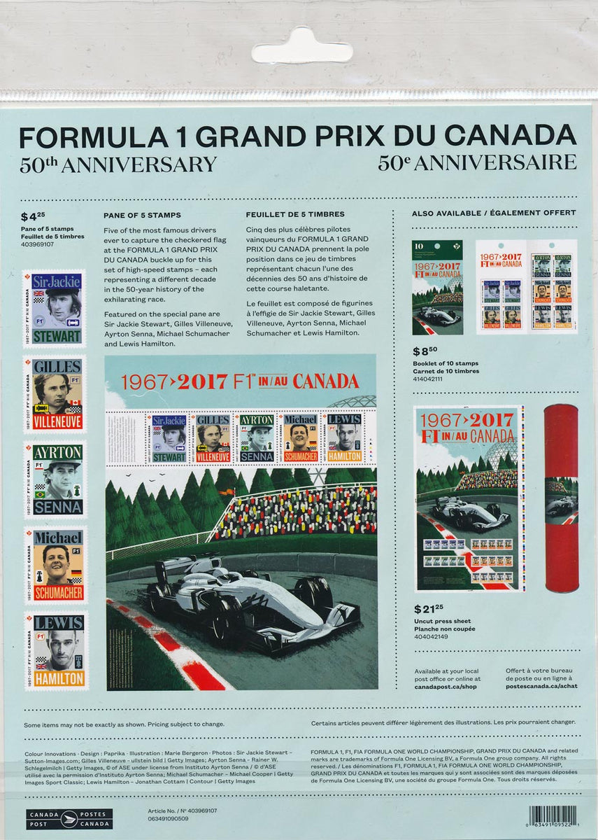 FORMULA 1 F1 CHAMPION IN CANADA SEALED Souvenir Stamps Sheet Canada 20 ...