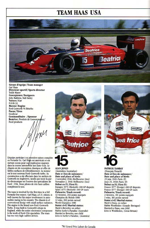 8 F1 drivers signed the 1986 Canada GP Program – Formula World Shop Inc.
